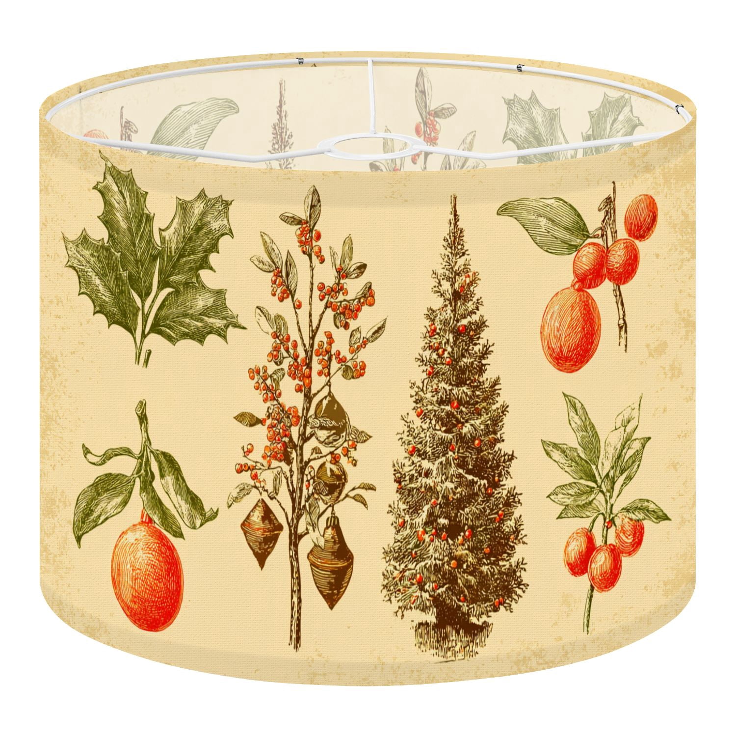 Linen Drum Lampshades Vintage Christmas Retro Santa Claus Xmas Tree ...
