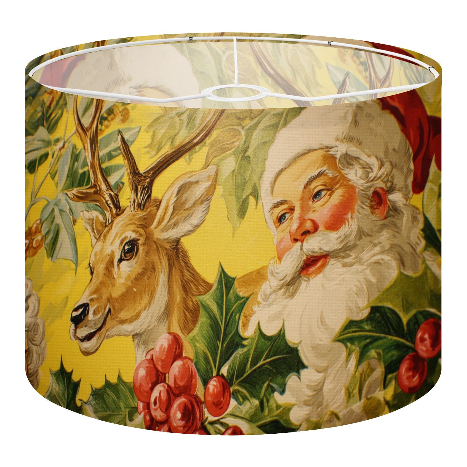 Linen Drum Lampshades Vintage Christmas Santa Claus Pictures Retro ...
