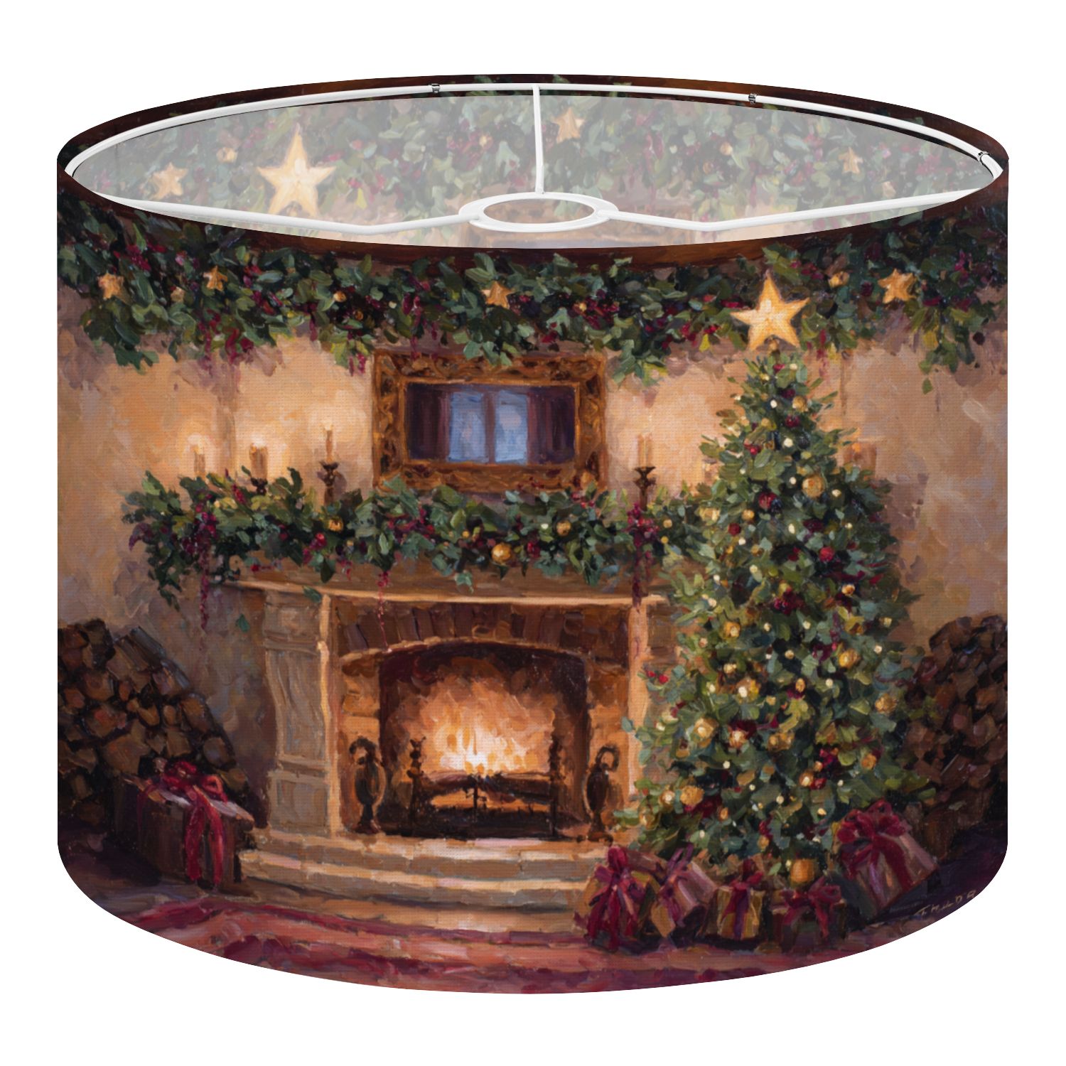 Linen Drum Lampshades Vintage Christmas Tree Cottagecore Holiday Season ...
