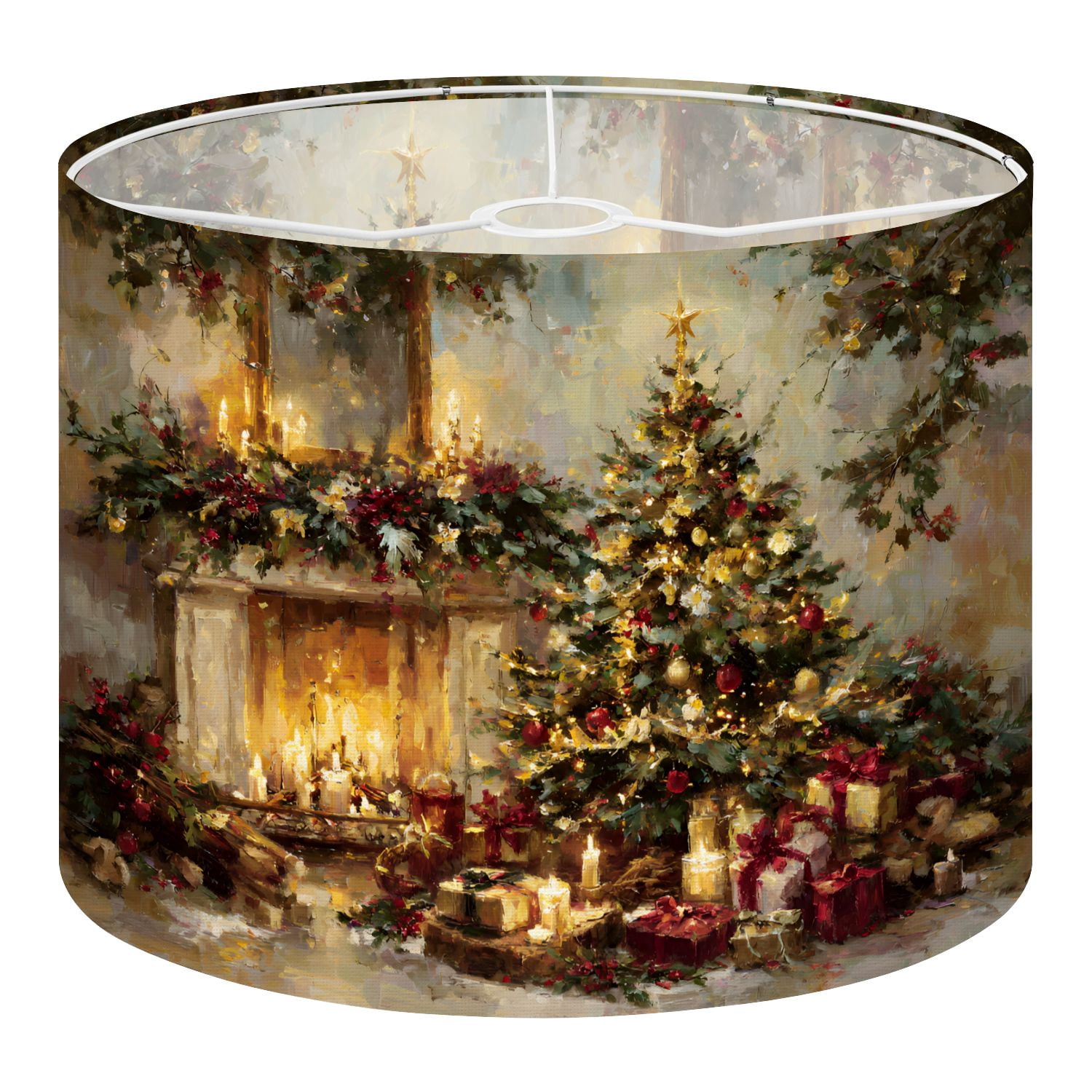 Linen Drum Lampshades Vintage Christmas Tree Cottagecore Holiday Season ...