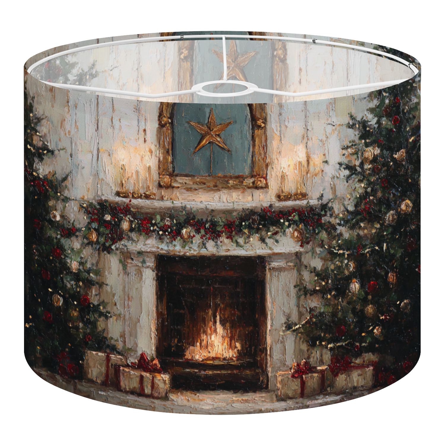 Linen Drum Lampshades Vintage Christmas Tree Cottagecore Holiday Season ...