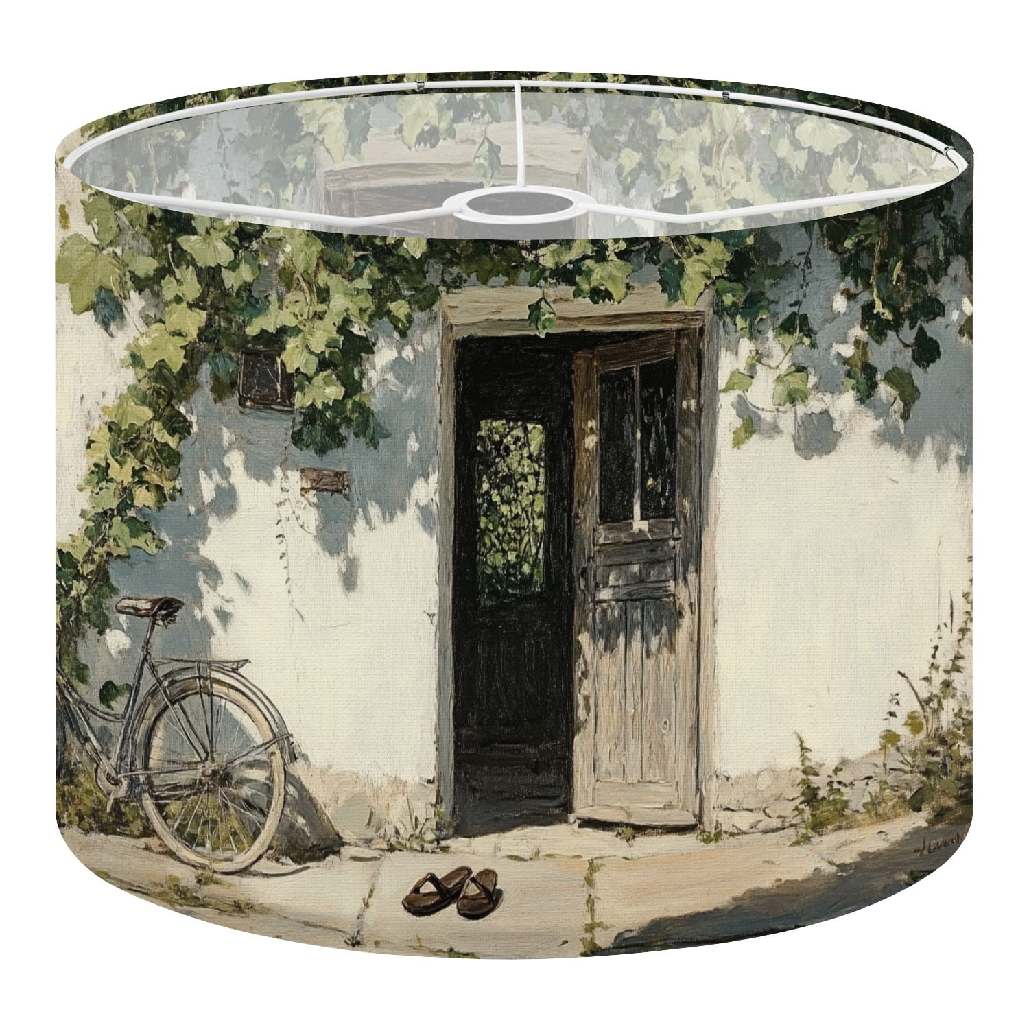 Linen Drum Lampshades Vintage Country Landscape Grapevine Gate Rustic ...