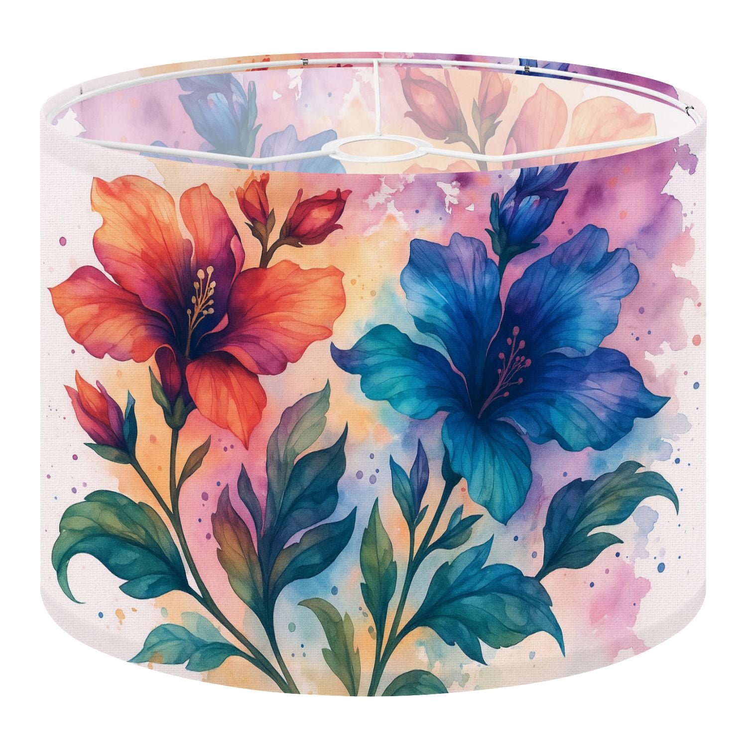 Linen Drum Lampshades Watercolor beautiful hibiscus flowers seamless ...