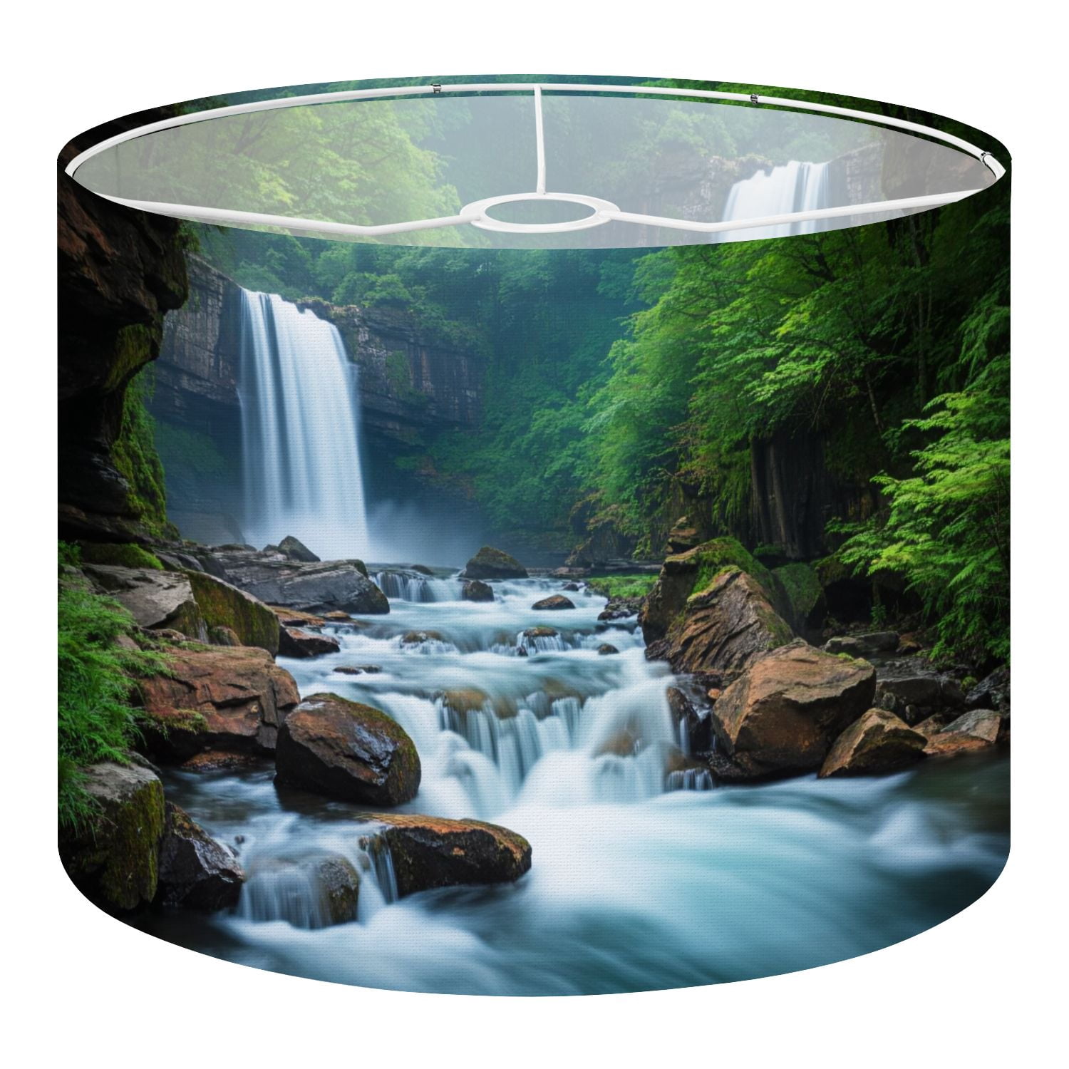 Linen Drum Lampshades Waterfall Nature Forest Zen Landscape Tropical ...