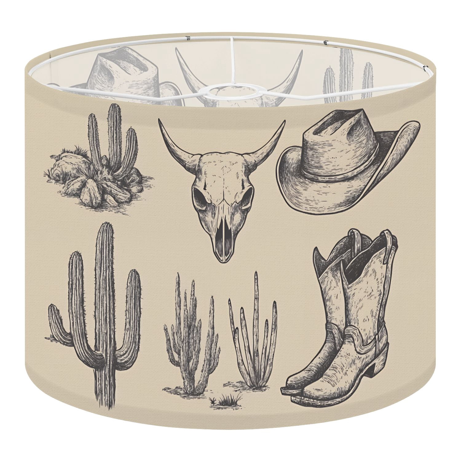 Linen Drum Lampshades Western Cowboy Cowboy Hat Boots Desert Cactus Cow ...