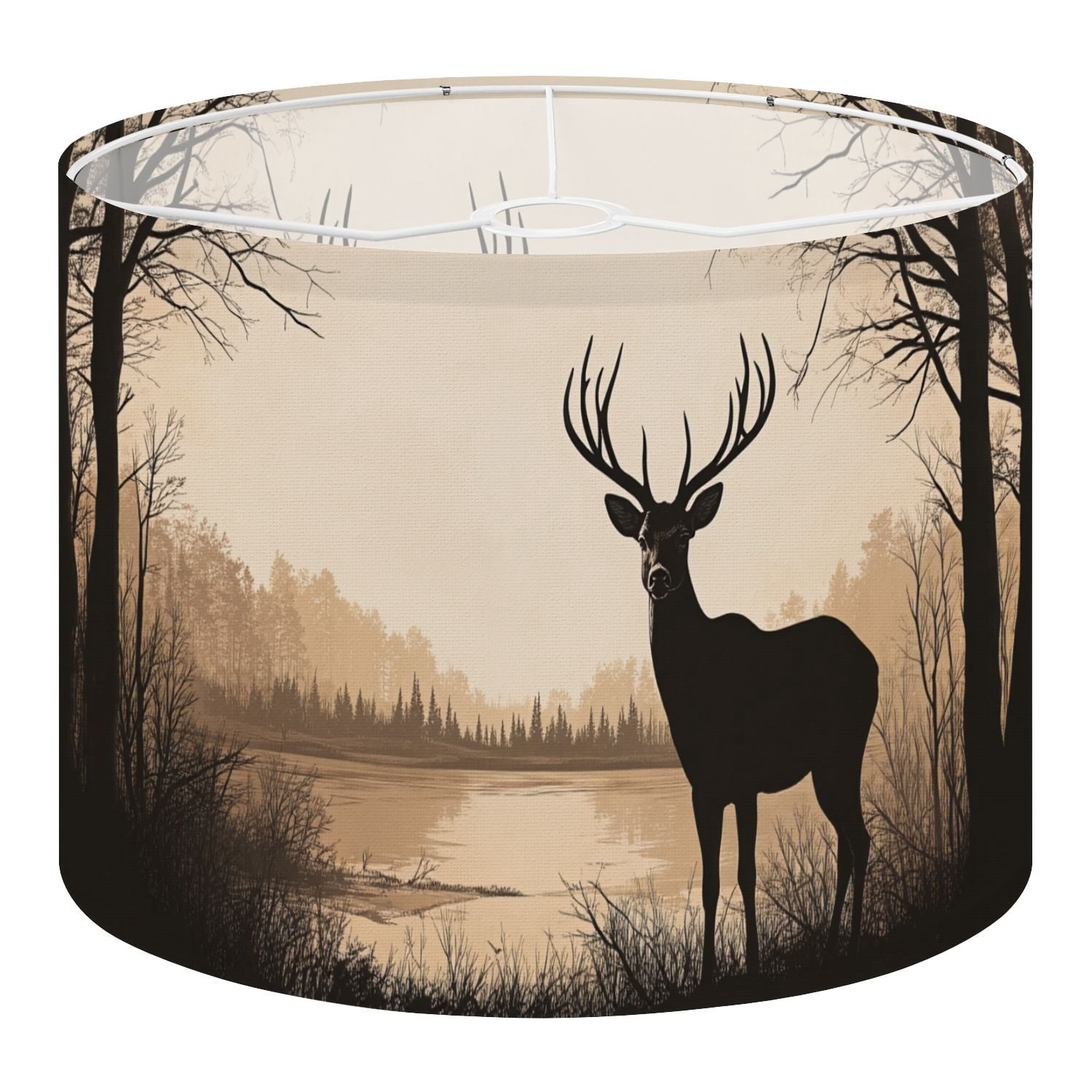 Linen Drum Lampshades Wildlife Hunting Wolf Bear Moose Deer Cabin ...