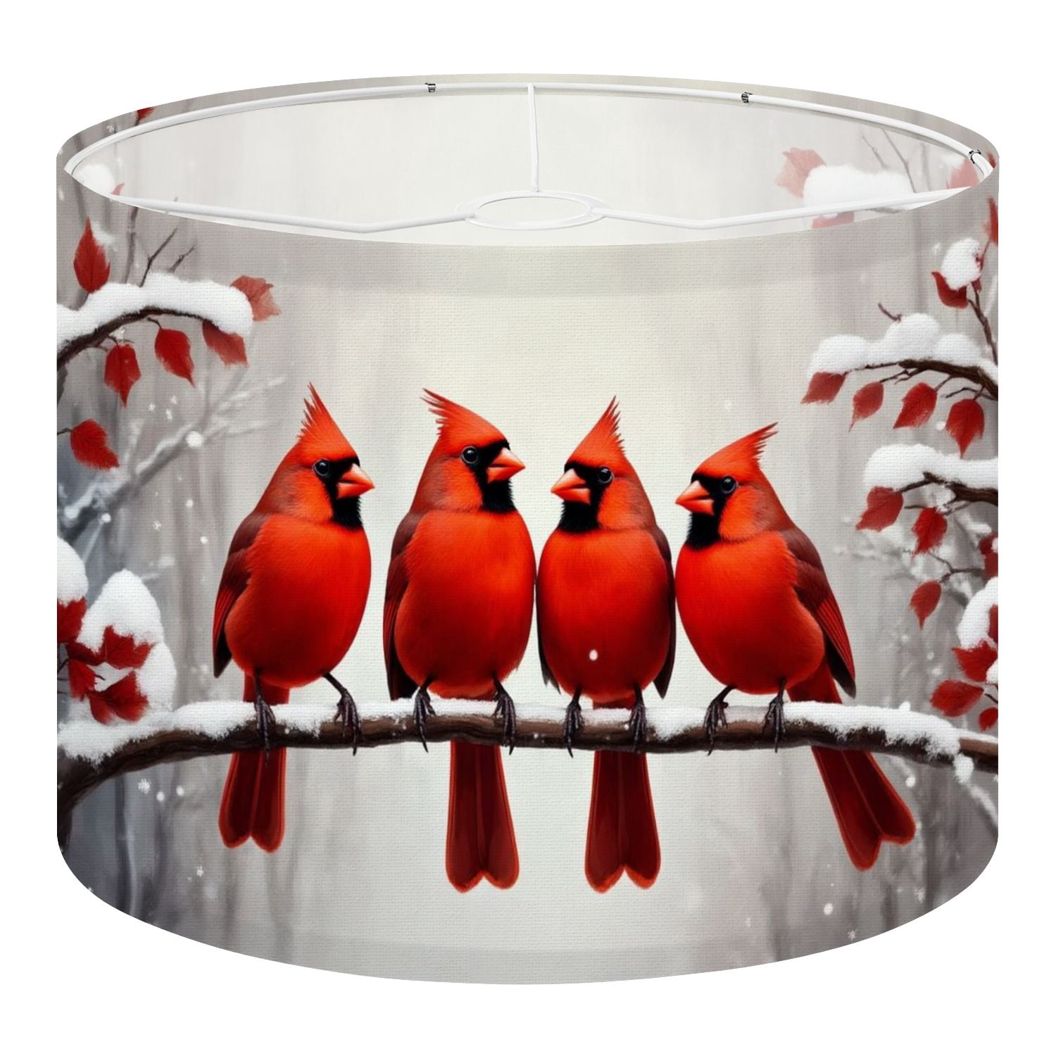 Linen Drum Lampshades Winter Crimson Scene Cardinals Red Birds Snow ...