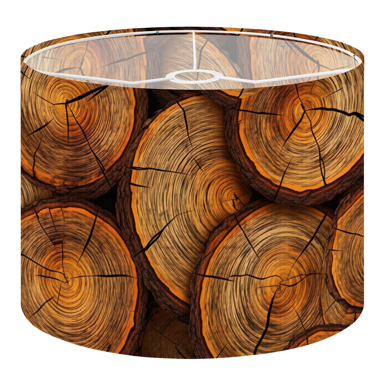 Linen Drum Lampshades Wood Log Cross Section Natural Brown Tree Rings ...