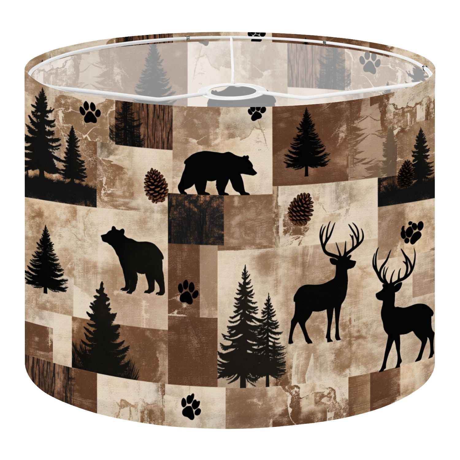 Linen Drum Lampshades Woodland Bear Patchwork Deer Pine Trees Rustic ...