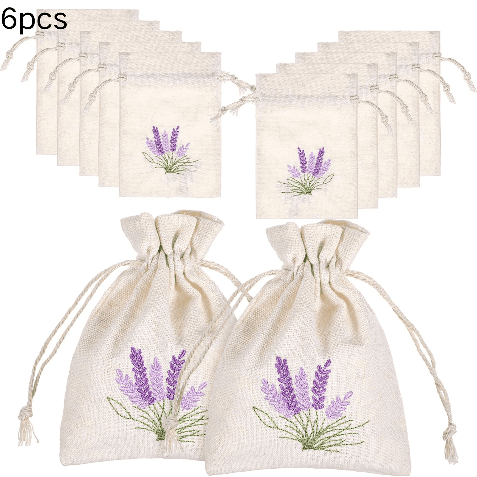 Linen Embroidered Lavender Drawstring Sachet Bag, 6pcs Empty Linen ...