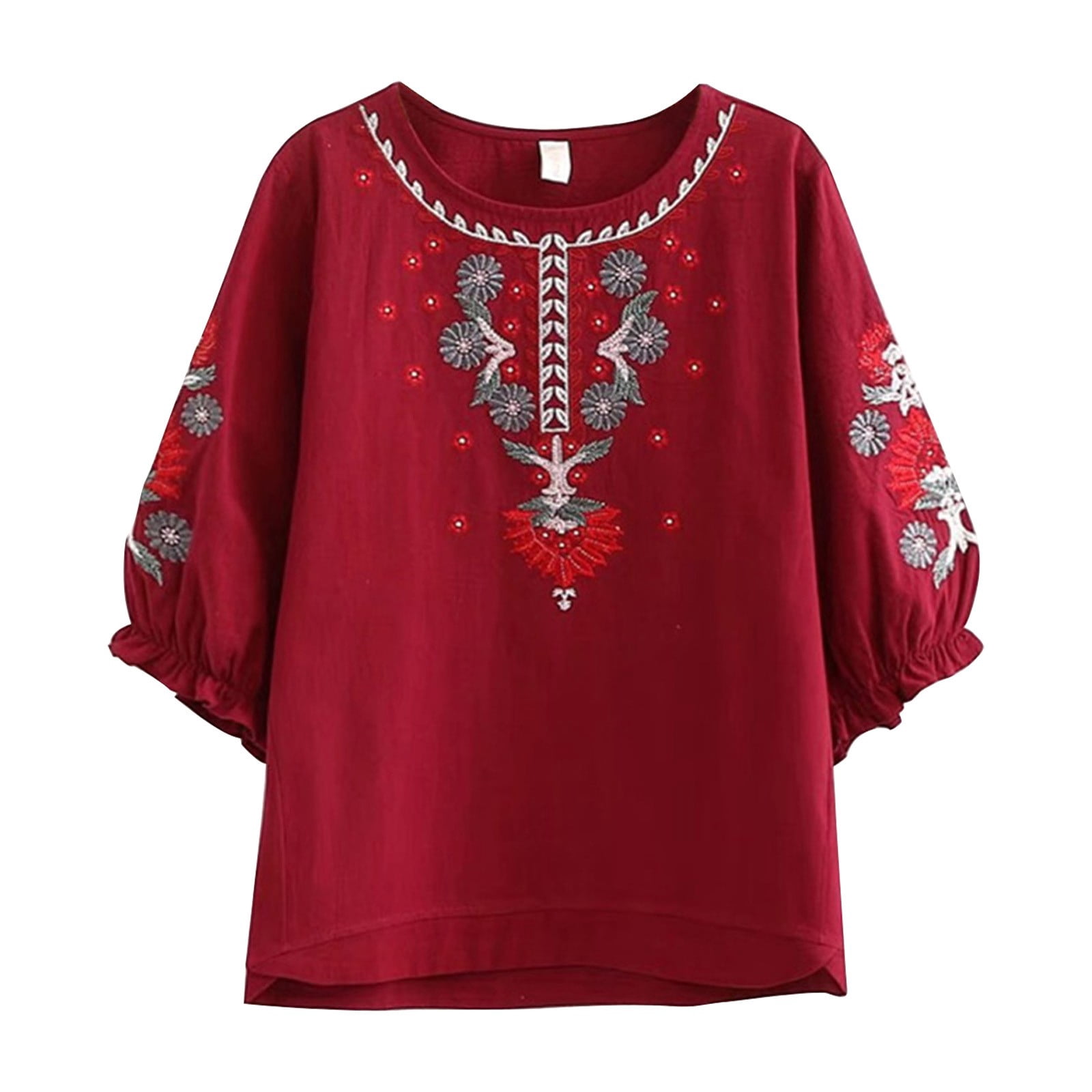 Linen Embroidered Tops For Women，Embroidered Tunic Embroidered Blouses ...