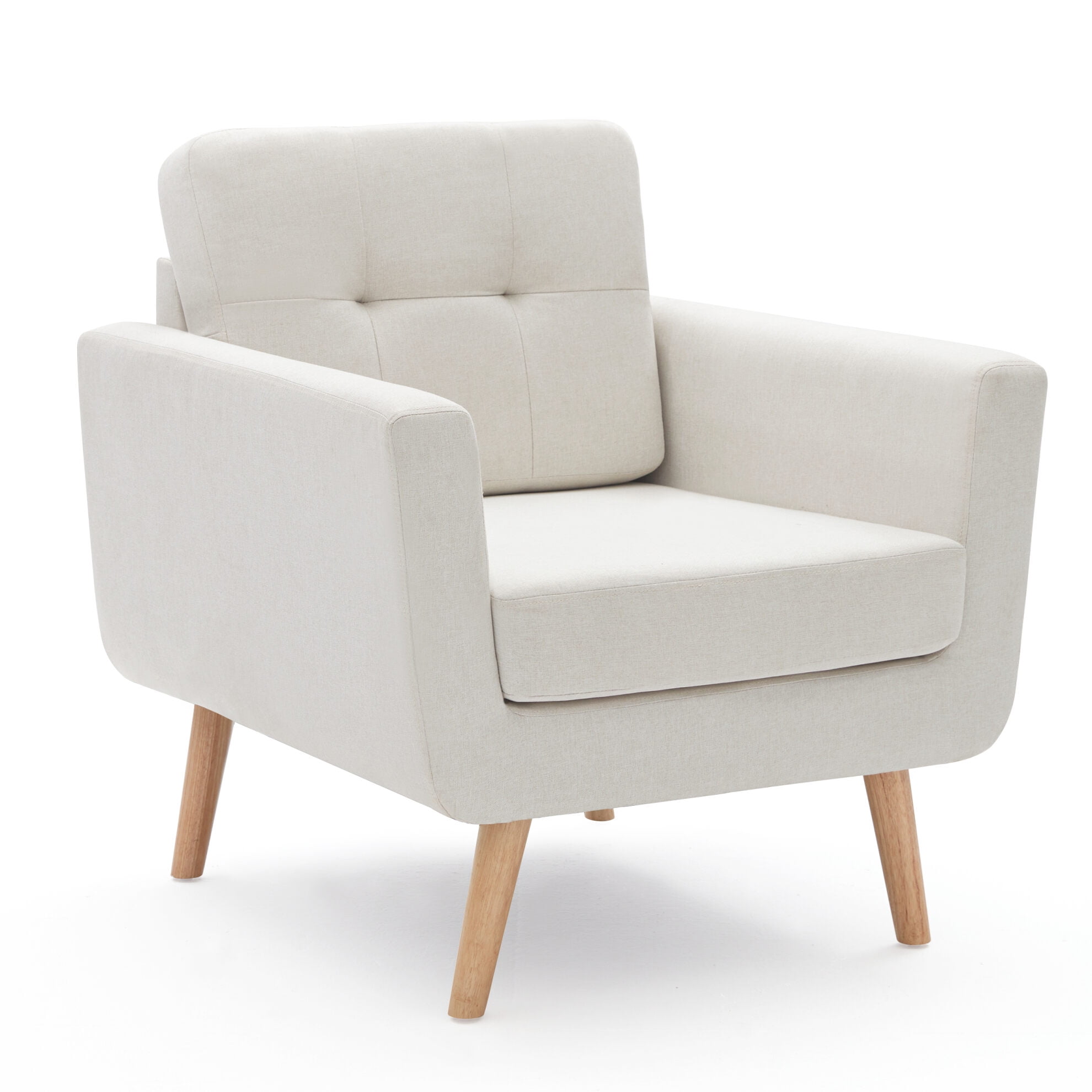 Linen Fabric Accent Chair with Rectangular Tufted Back,Reading Armrest ...