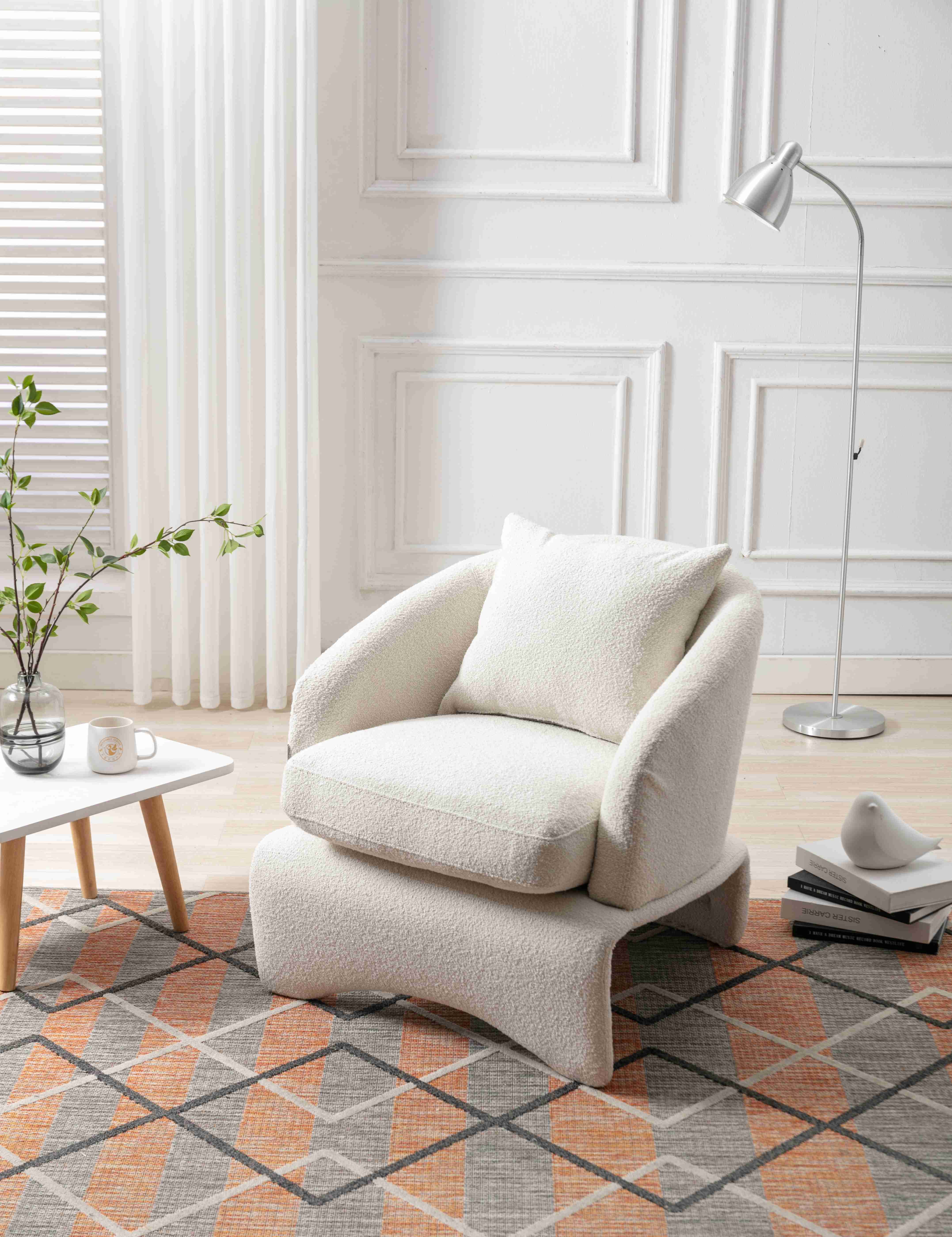 Linen Fabric Barrel Armchair with Thicken Upholstered and Back, Modern Accent Chair with Metal ...