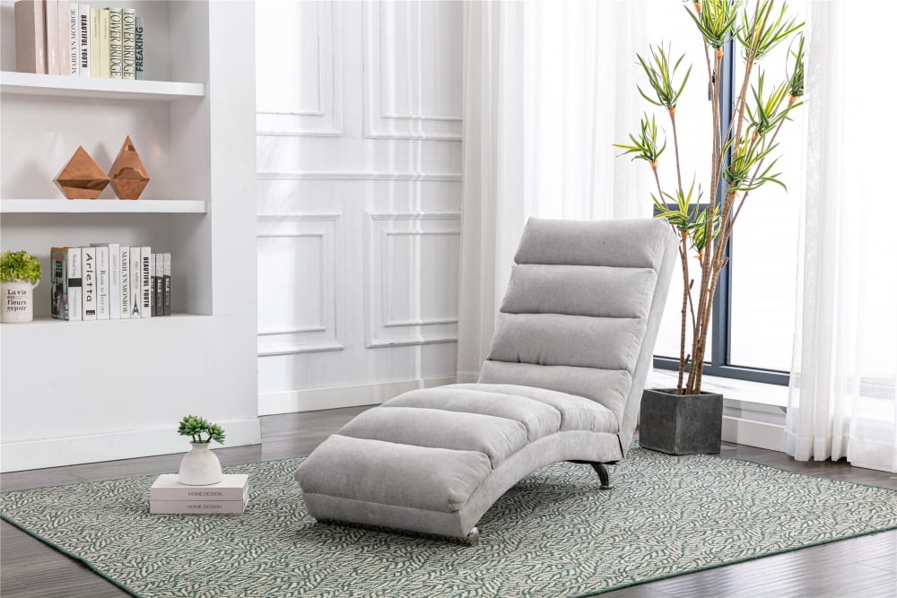 Linen Fabric Chaise Lounge Indoor Chair Modern Long Lounger with Metal Legs Curved Recliner Lazy Sofa Bed for Office or Living Room Light Gray Walmart