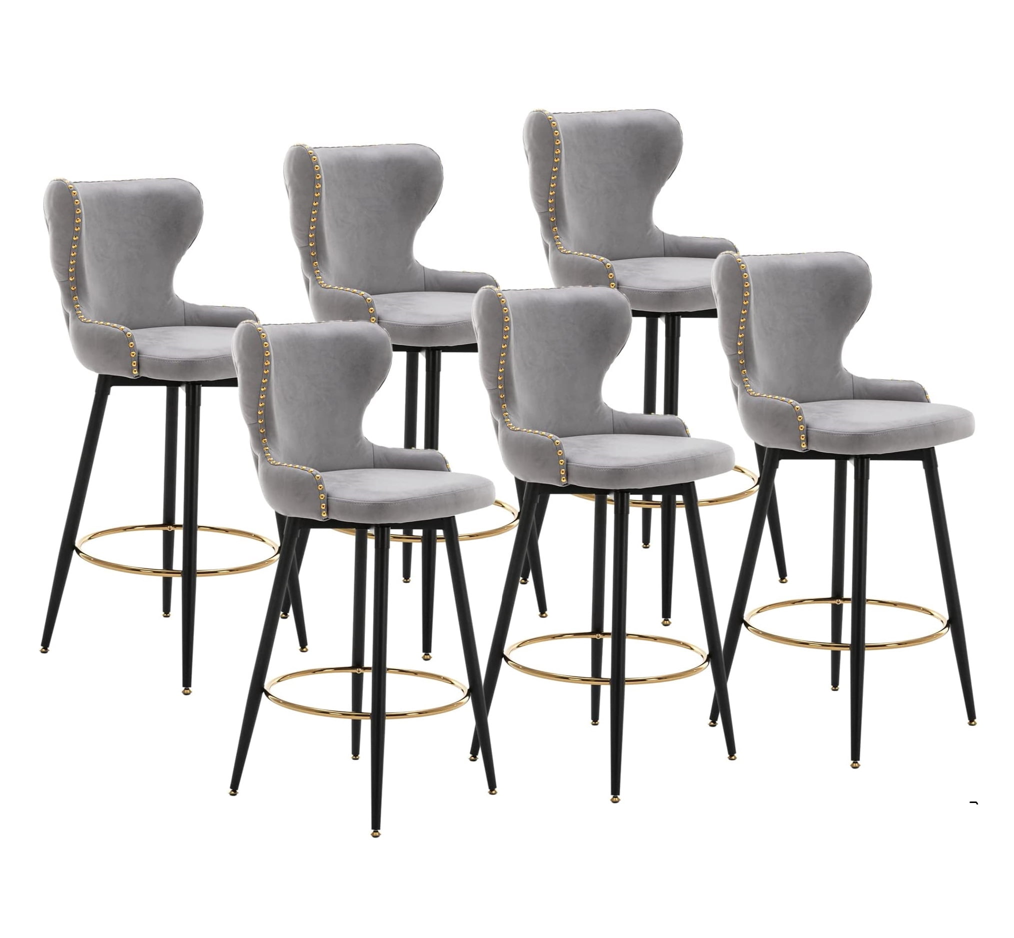 Linen Fabric Counter Height Bar Chairs 180°Swivel Bar Stool Tufted ...