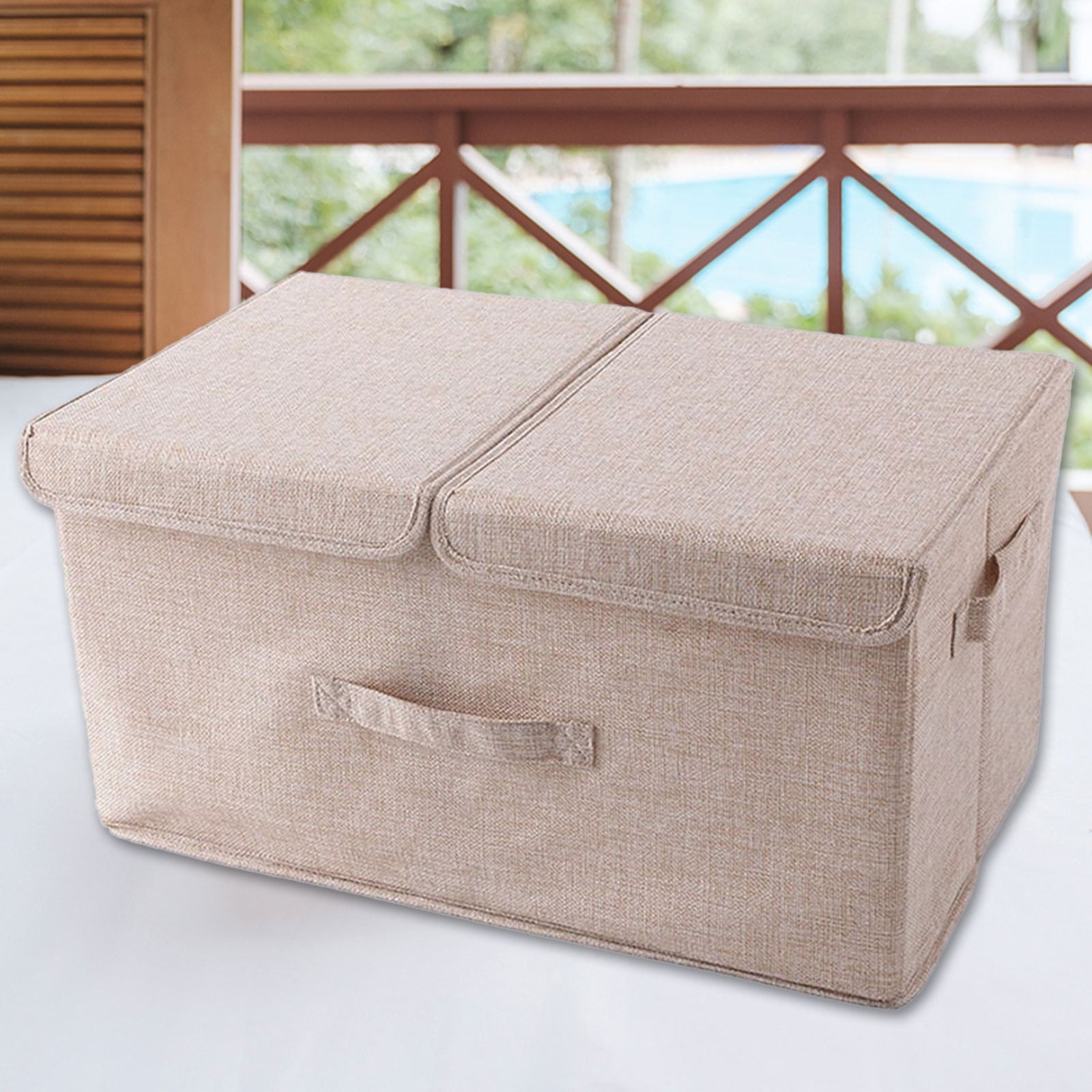 Linen Fabric Foldable Storage Bin Organizer Basket With Flip-Top Lid ...