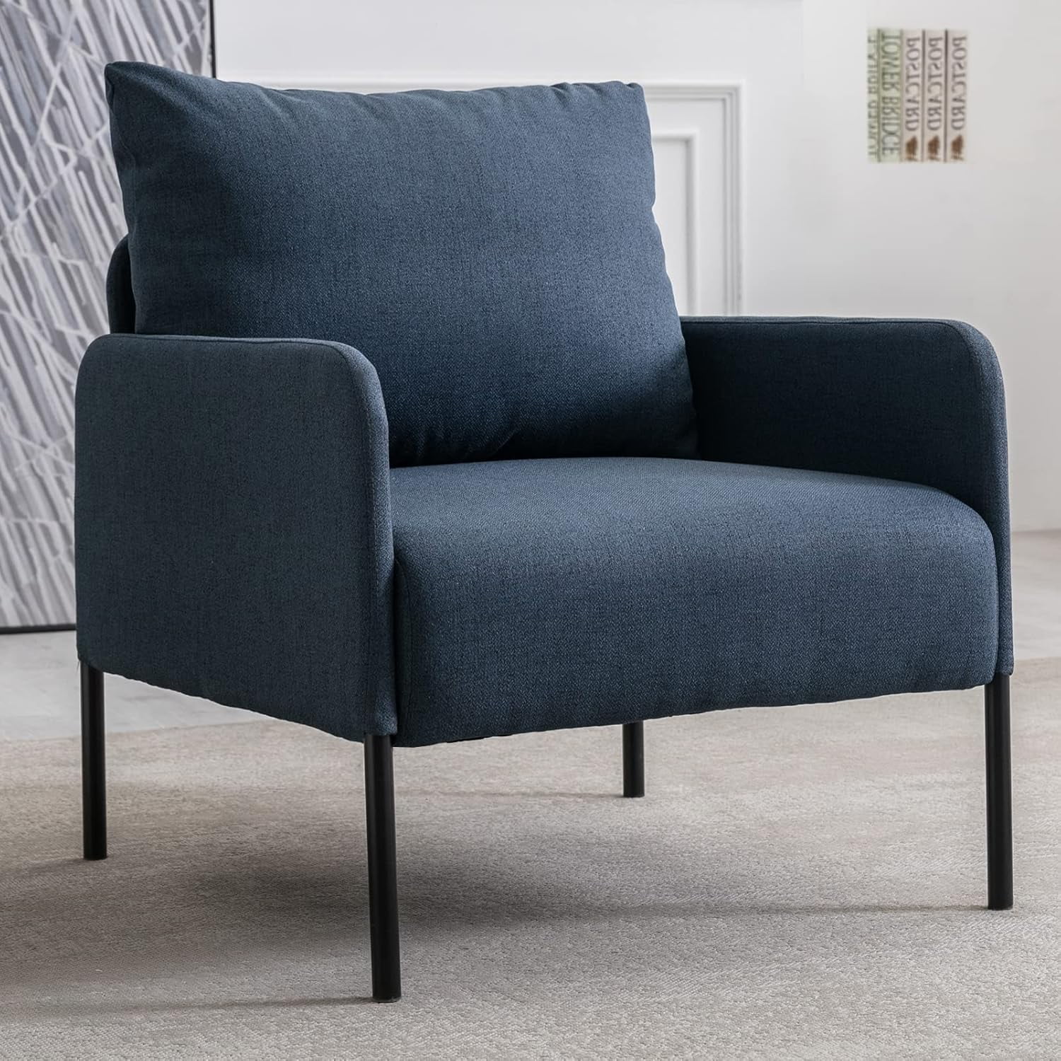 Linen Fabric Living Room Accent Chairs Bedroom Single Sofa Chair ...