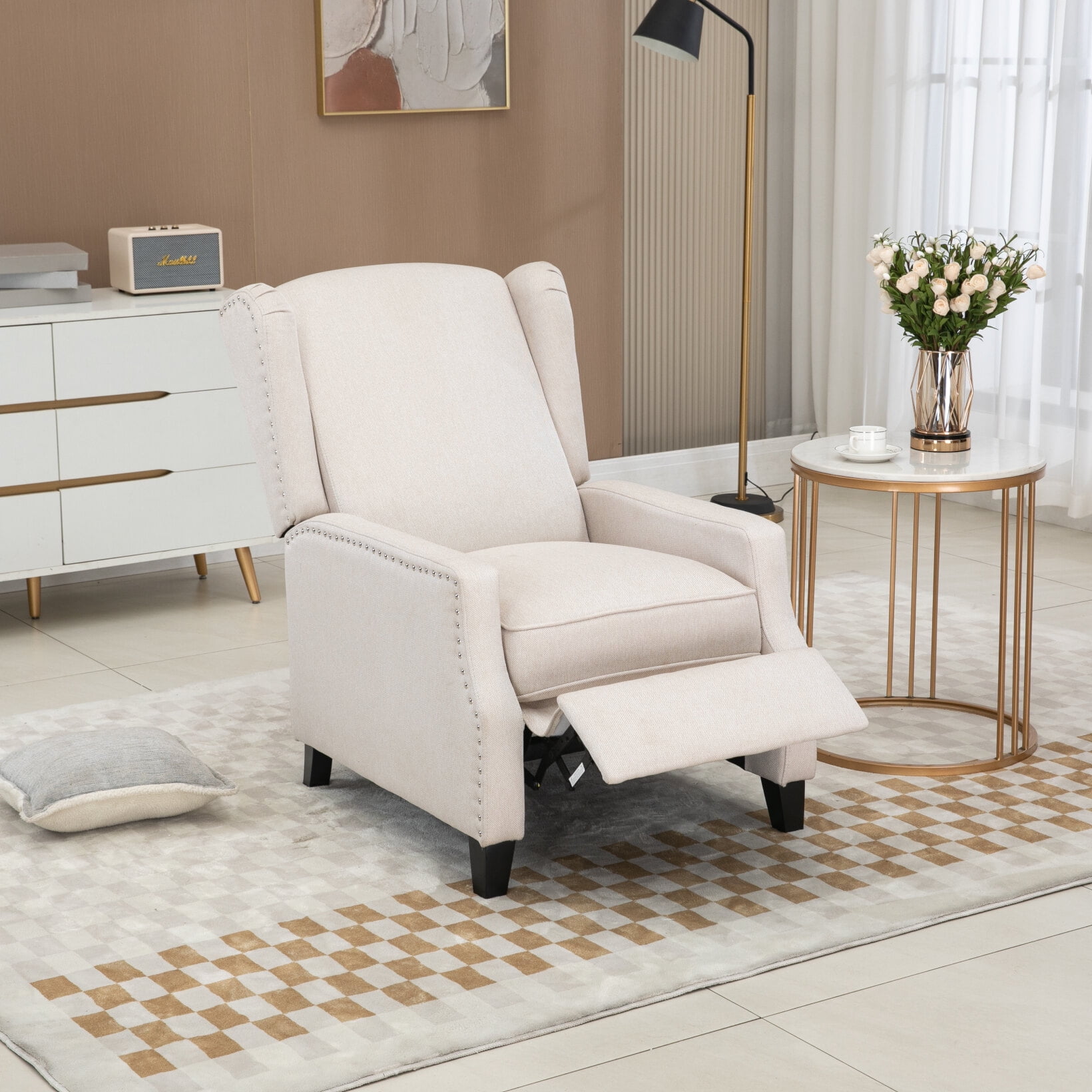 Linen Fabric Manual Recliner Chair, Vintage Wingback Sofa Chair, Accent ...