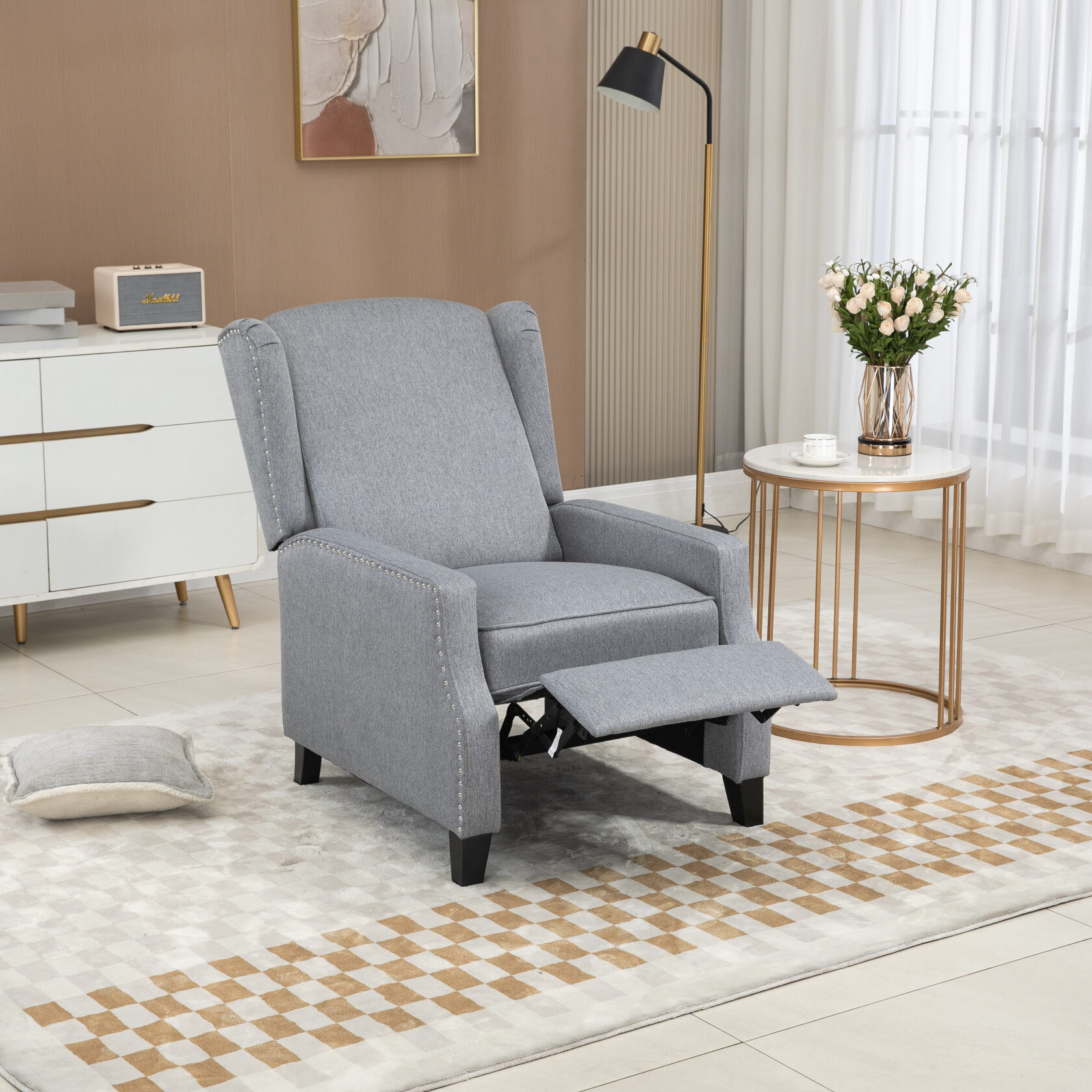 Linen Fabric Manual Recliner Chair, Vintage Wingback Sofa Chair, Accent ...