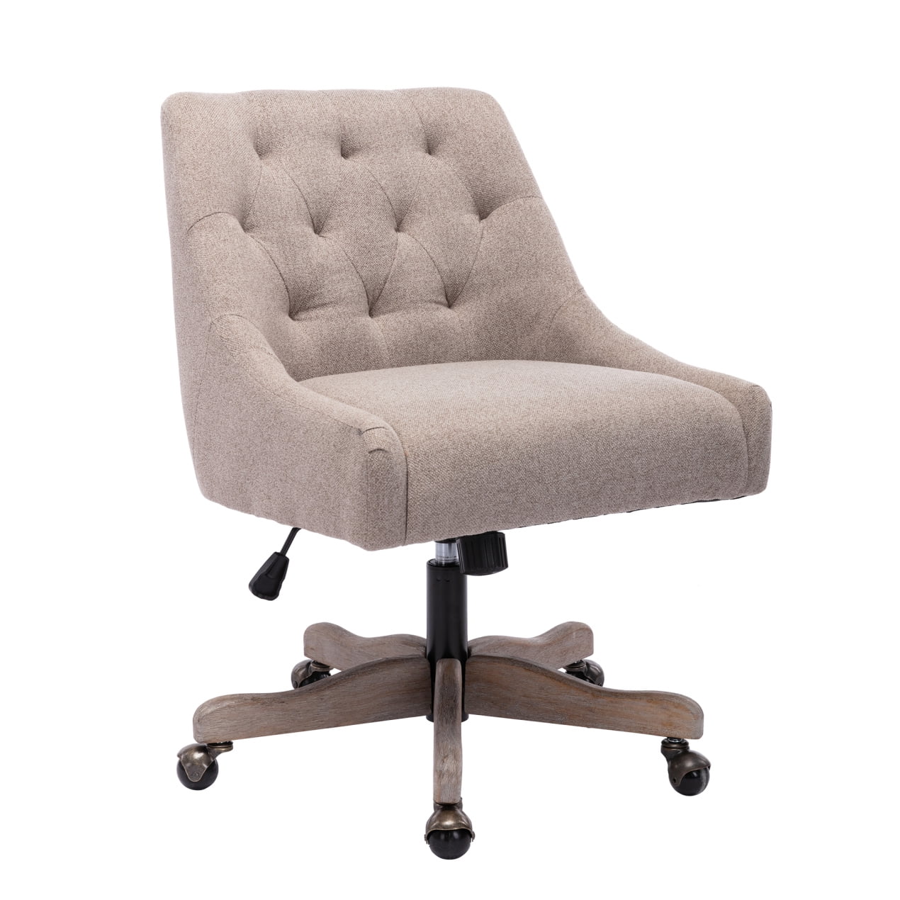 Linen Fabric Swivel Office Chair with Wheels and Adjustable Height ...