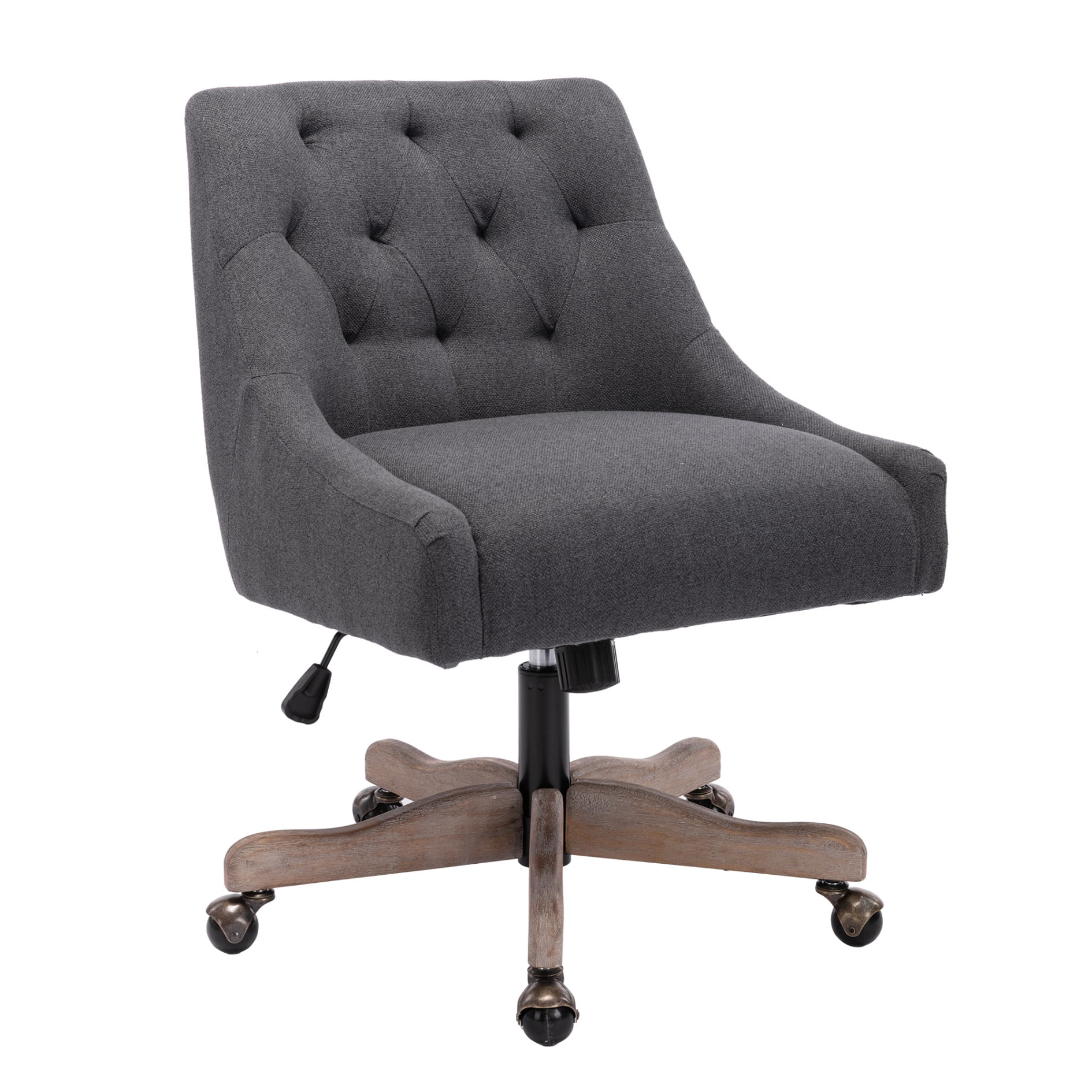 Linen Fabric Swivel Office Chair with Wheels and Adjustable Height ...