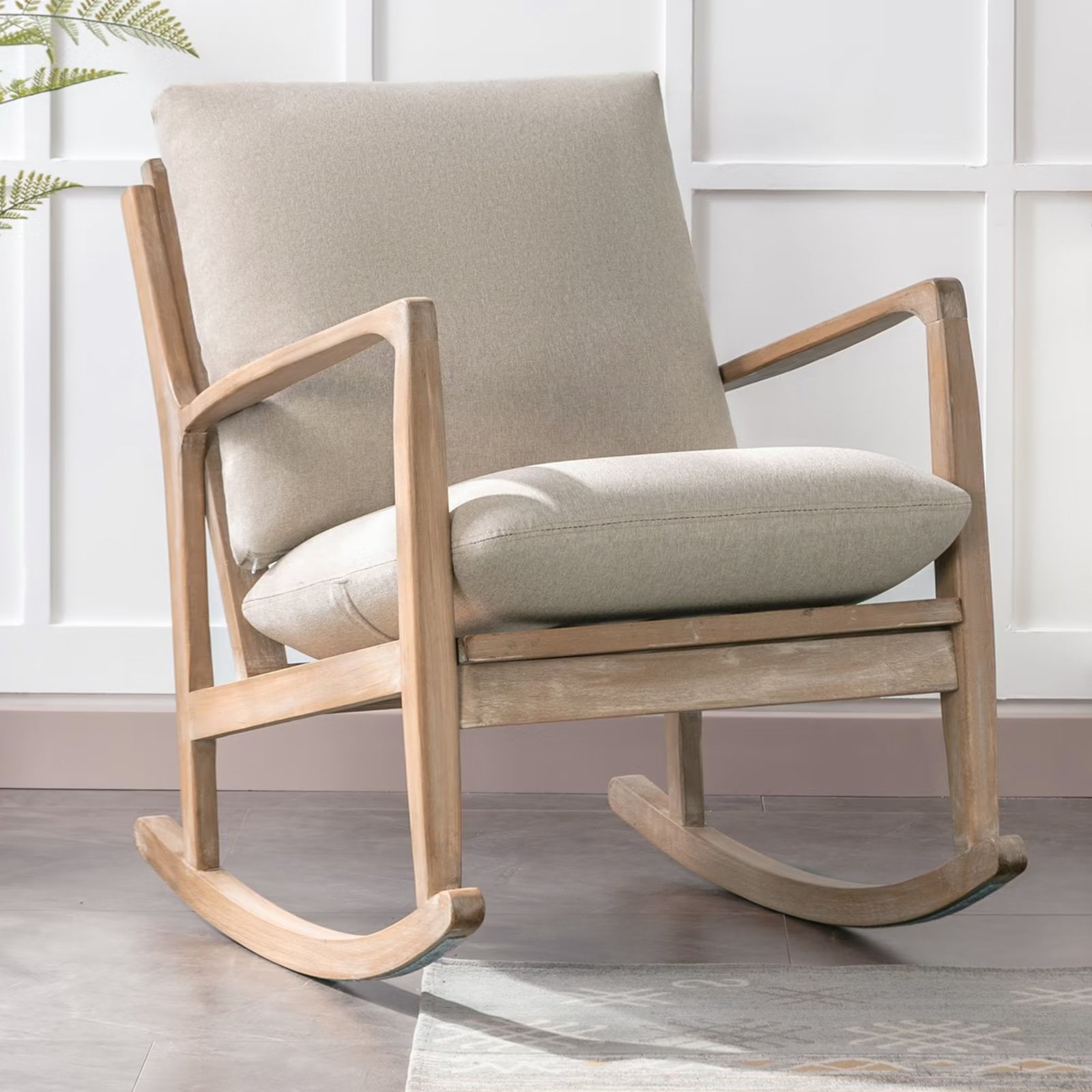 Linen Fabric Upholstered Comfy Rocking Chair Nursery Chair, Modern ...