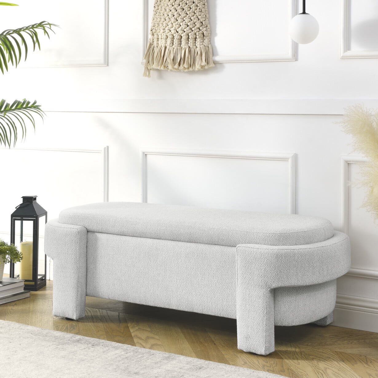 Linen Fabric Upholstered Storage Bench With Large Storage Space Storage