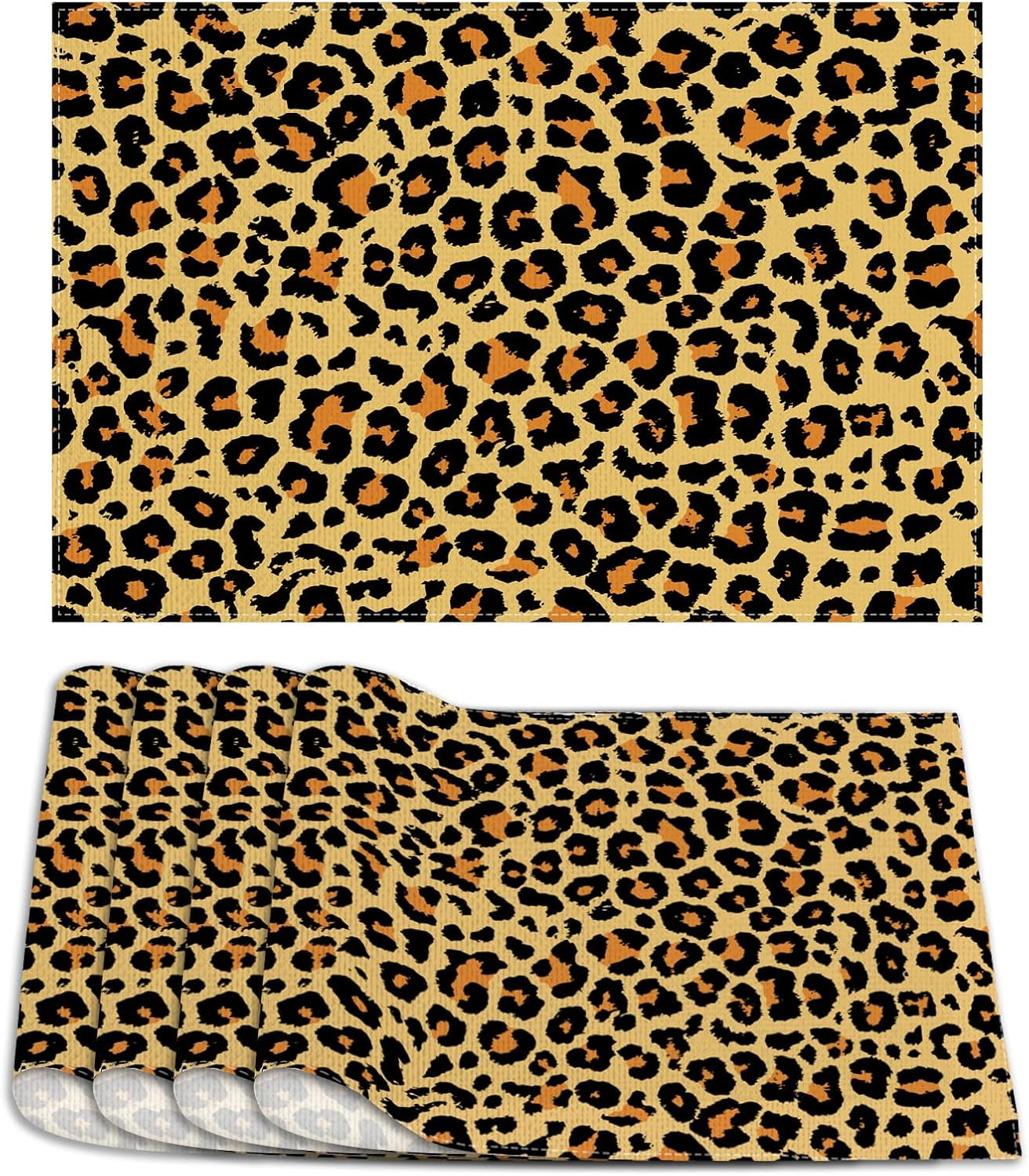 Linen Farmhouse Leopard Print Placemats Cheetah Table Mats Animal Print ...