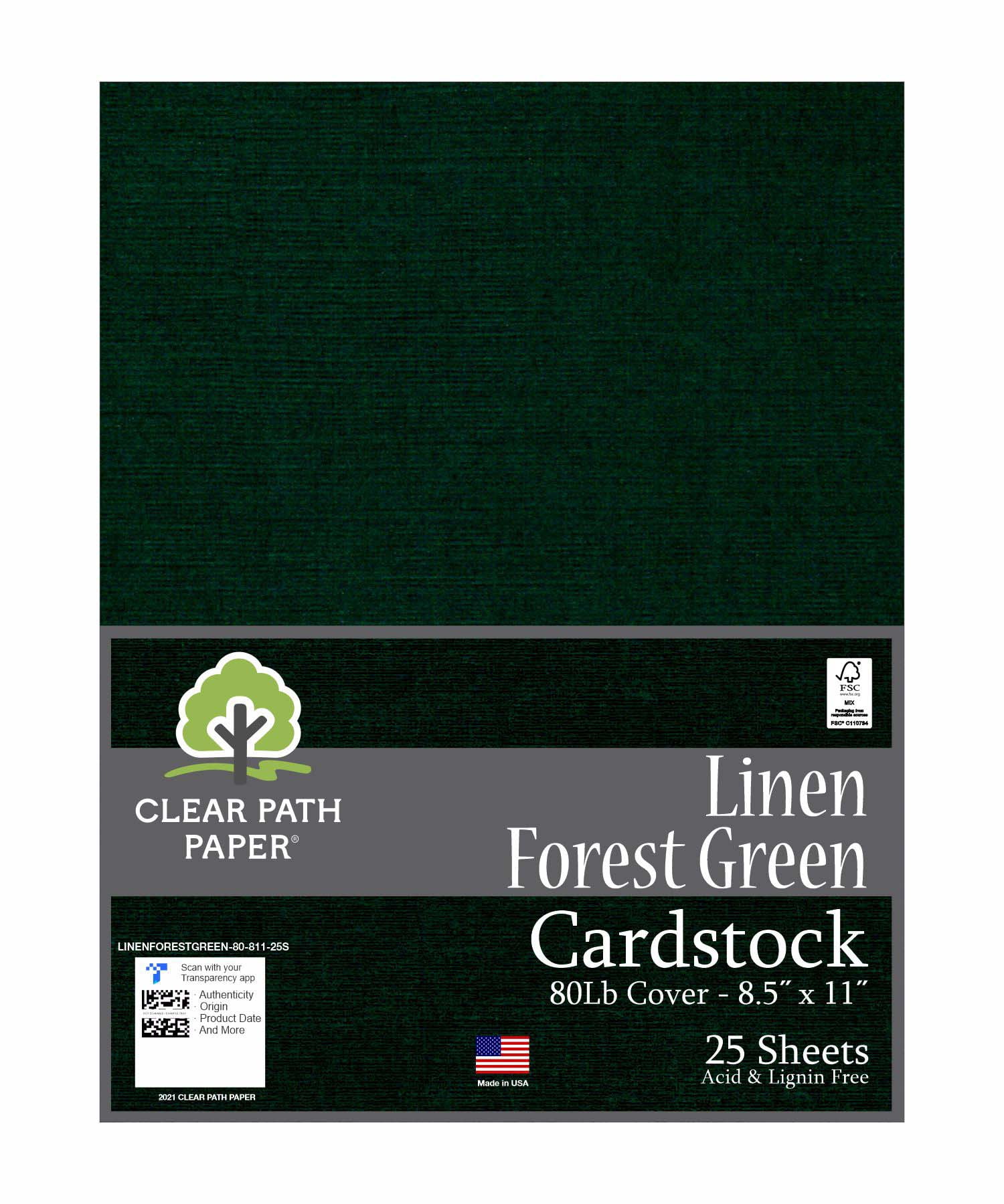 Linen Forest Green Cardstock - 8.5 x 11 inch - 80Lb Cover - 25 Sheets ...
