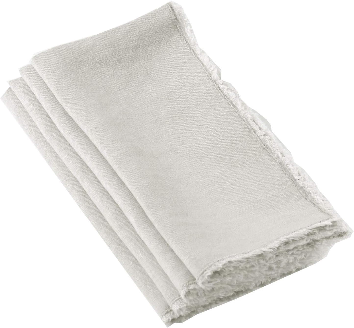 Linen Fringed Design Stone Washed Cloth Napkin, 20" Square - (4 Piece ...