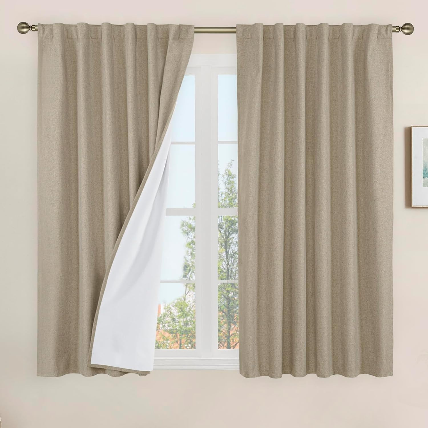 Linen Full Blackout Window Curtains for Bedroom, 54 Inches Thermal ...