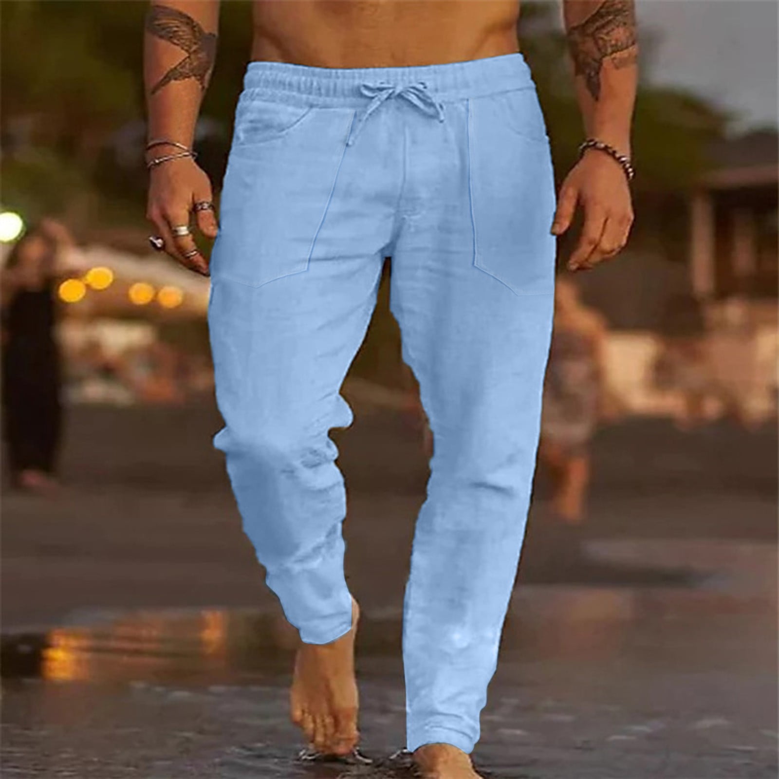 Blue Golf Pants, Hiking Pants, Weekend Linen Stretch Joggers for Men ...
