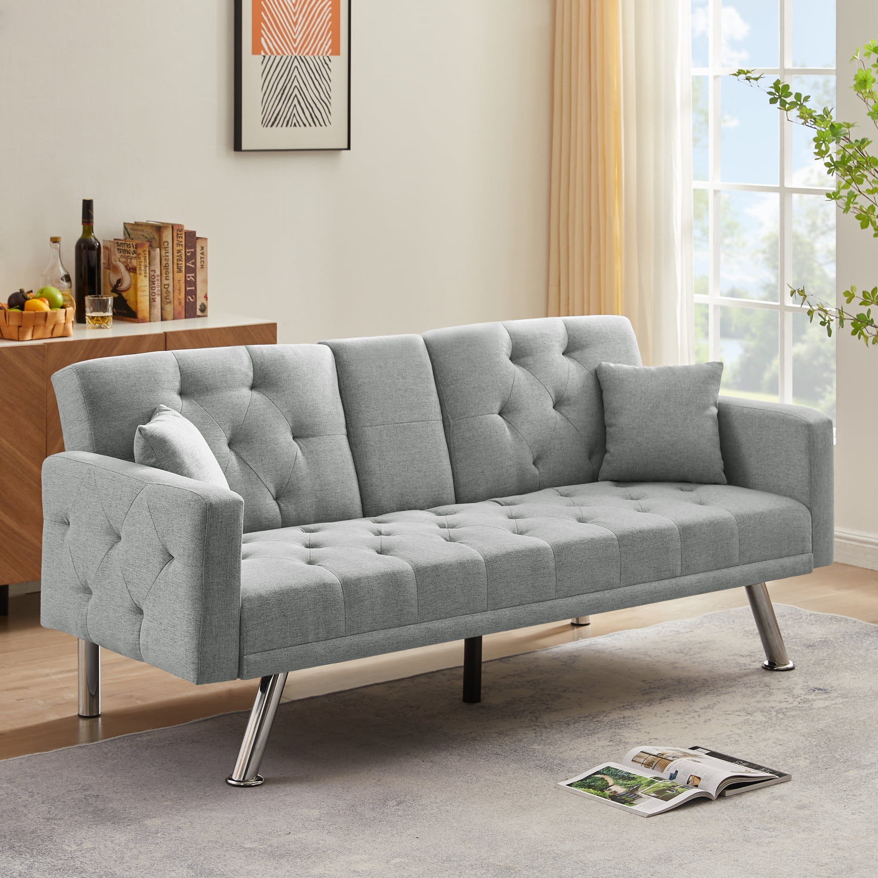 Linen Futon Sleeper Sofa Couch, Convertible Fold Futon Sofa Bed Couch ...