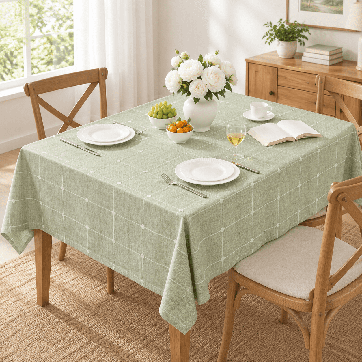 Linen Green Table Cloth Square 60x60 Inch Tablecloth Plaid - Walmart.com