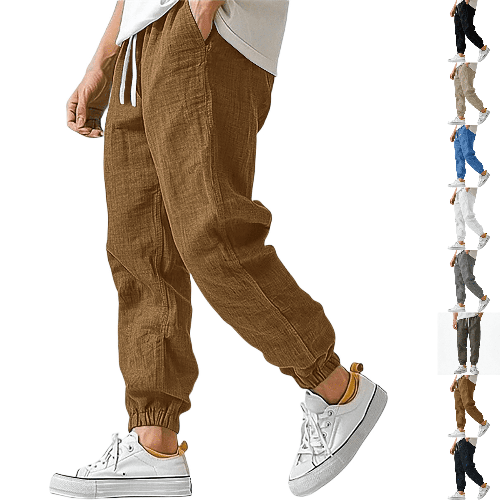 Linen Jogger Pants Men Elastic Drawstring Waist Lightweight Breathable ...