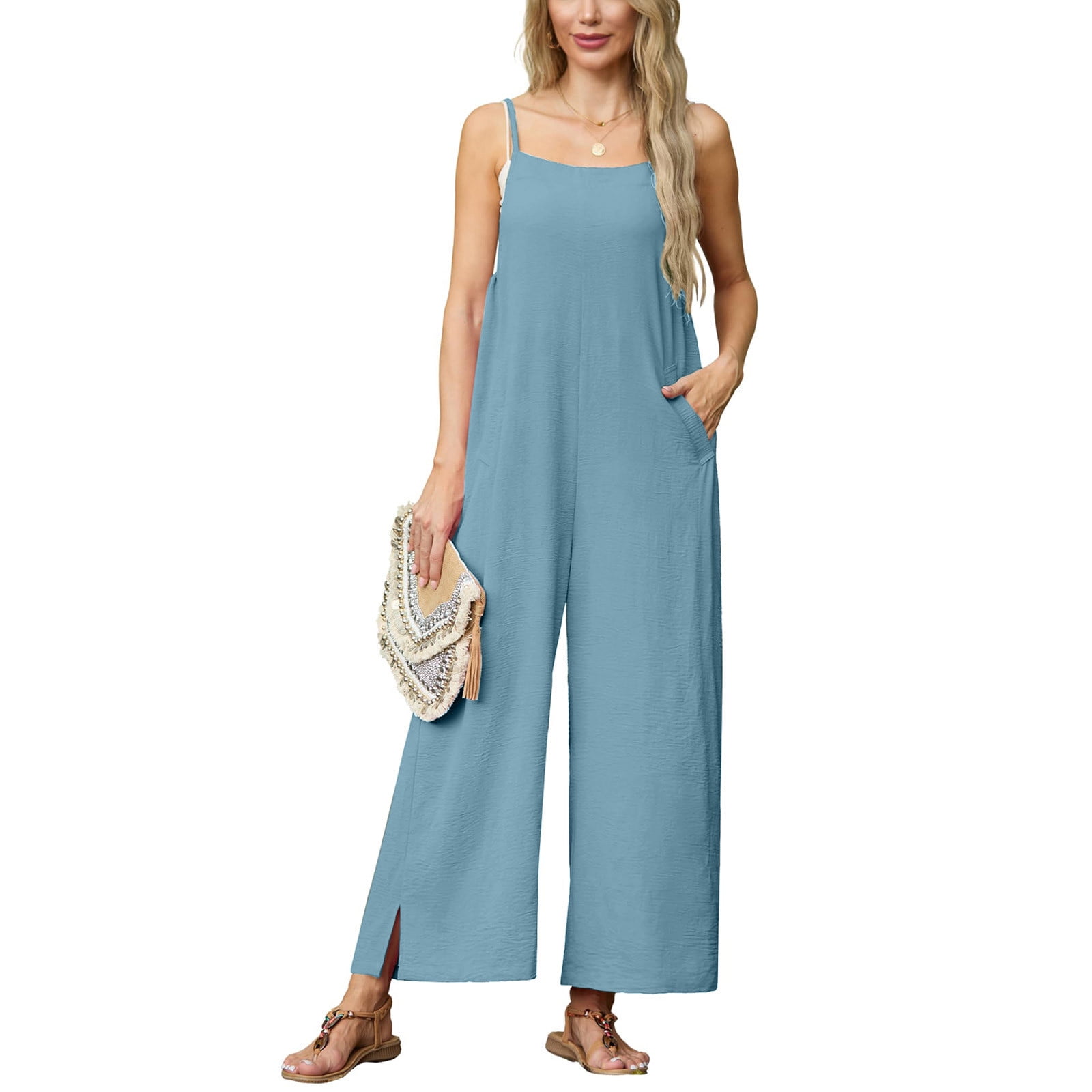 Linen Jumpsuits for Women Summer 2025 One Piece Dressy Casual Wide Leg ...