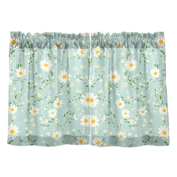 Linen Kitchen Curtains Daisy Flower Pattern Tier Curtains Tier Kitchen ...