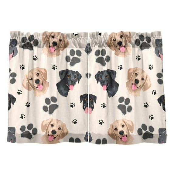 Linen Kitchen Curtains Dog Footprint Pattern Tier Curtains Tier Kitchen ...
