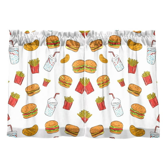 Linen Kitchen Curtains Fast Food Cartoon Tier Curtains Tier Kitchen ...
