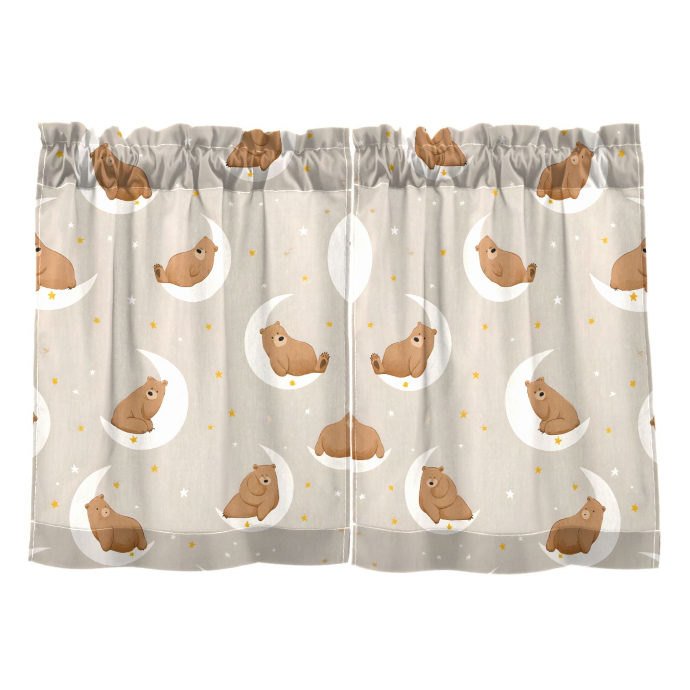 Linen Kitchen Curtains Moon Bear Pattern Tier Curtains Tier Kitchen ...
