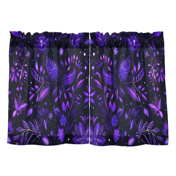 Linen Kitchen Curtains Mystical Purple Flowers and Animal Tier Curtains ...