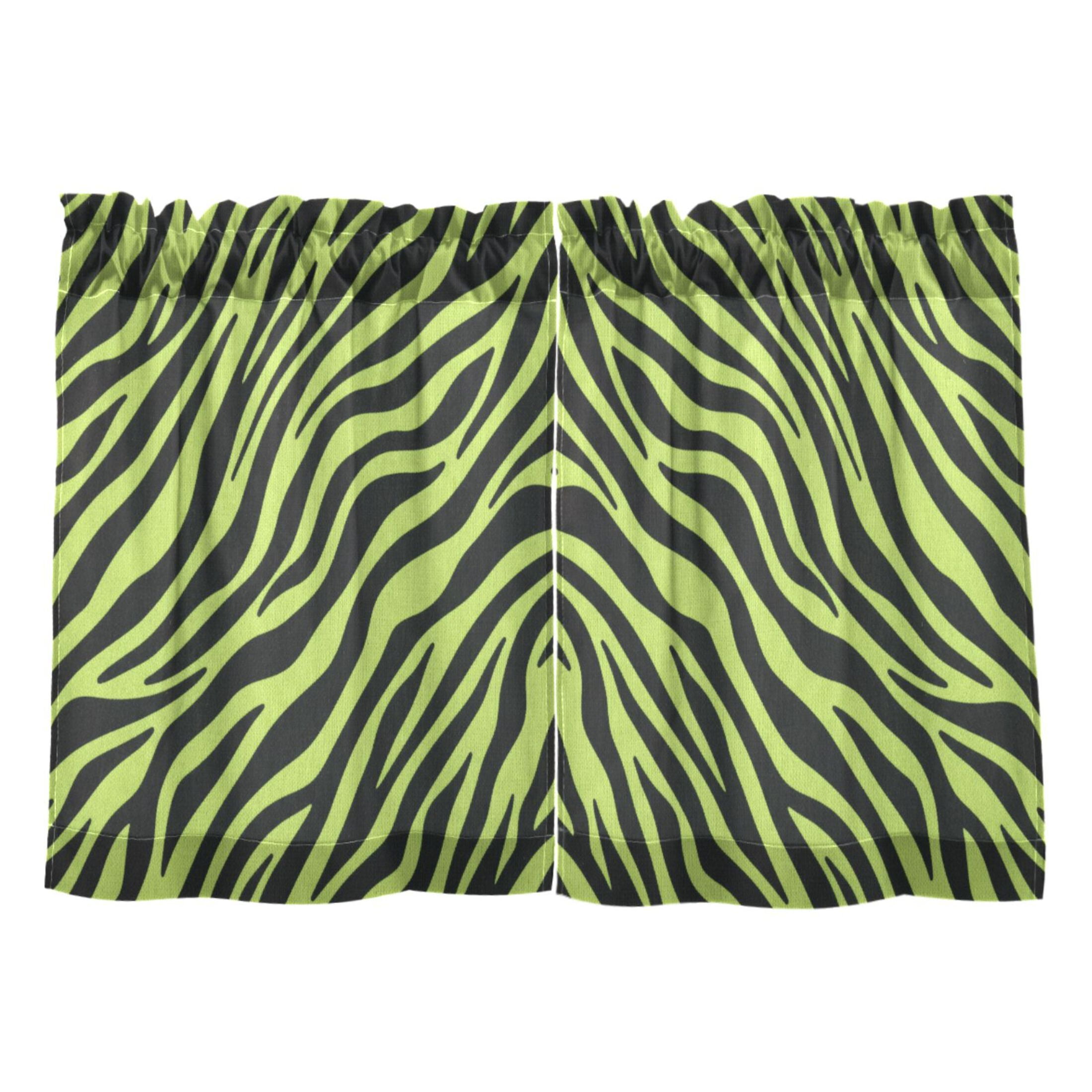 Linen Kitchen Curtains Neon Green Zebra Print Tier Curtains Tier ...