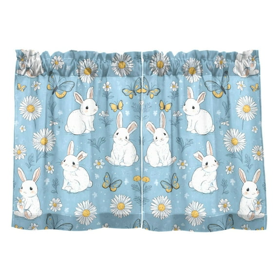 Linen Kitchen Curtains Rabbit Flower Butterfly Pattern Tier Curtains ...