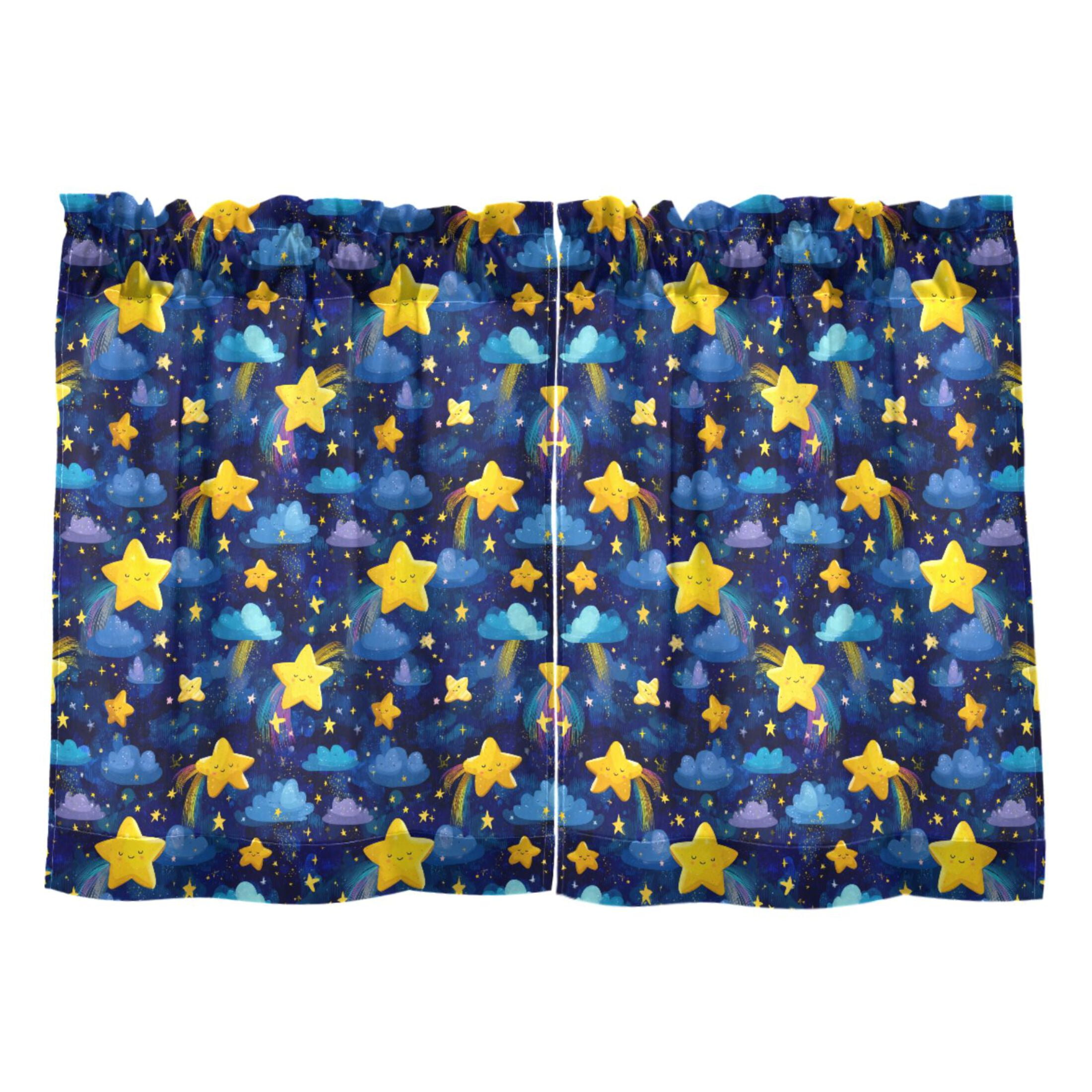 Linen Kitchen Curtains Starry Sky Star Pattern Tier Curtains Tier ...