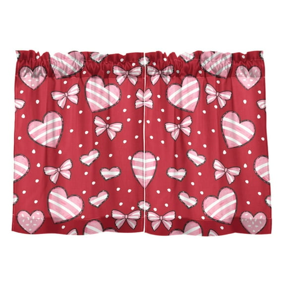 Linen Kitchen Curtains Striped Heart Shaped Bow Pattern Tier Curtains ...
