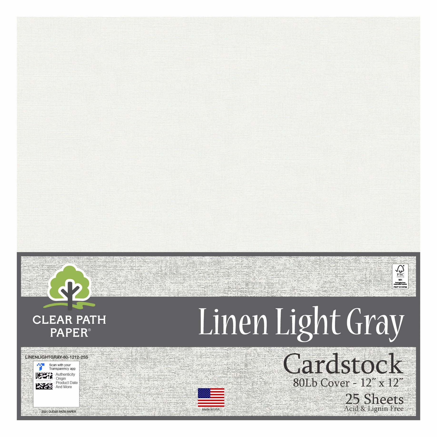 Linen Light Gray Cardstock - 12 x 12 inch - 80Lb Cover - 25 Sheets ...