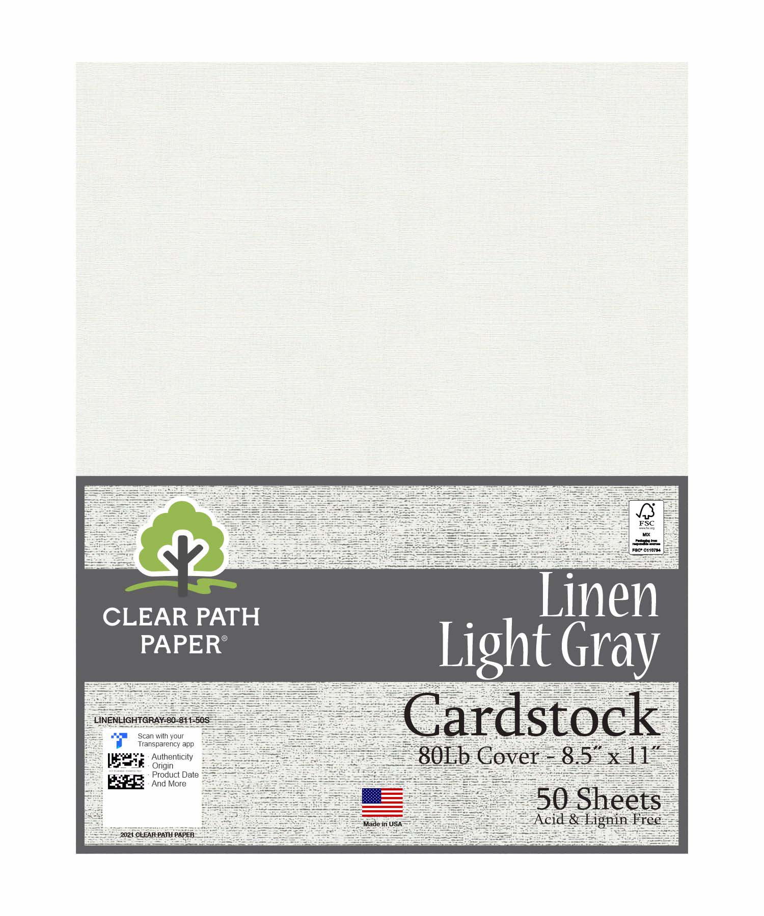 Linen Light Gray Cardstock - 8.5 x 11 inch - 80Lb Cover - 50 Sheets ...