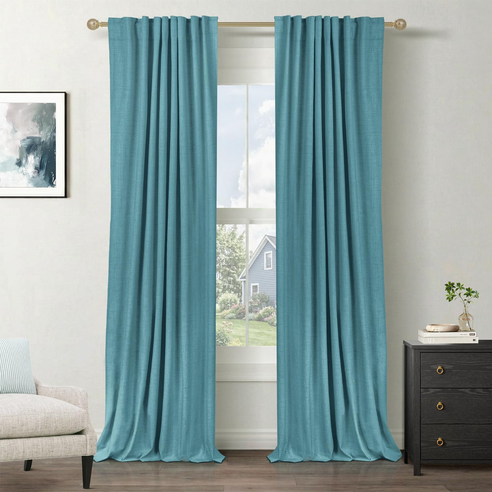 Linen Look Blackout Curtains Glacier | Dark Cyan, 50"W x 96"L (Pack of ...