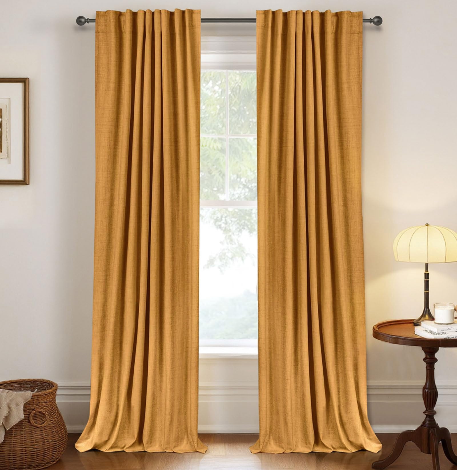Linen Look Blackout Curtains Lumina | Mustard Yellow, 50"W x 96"L (Pack ...