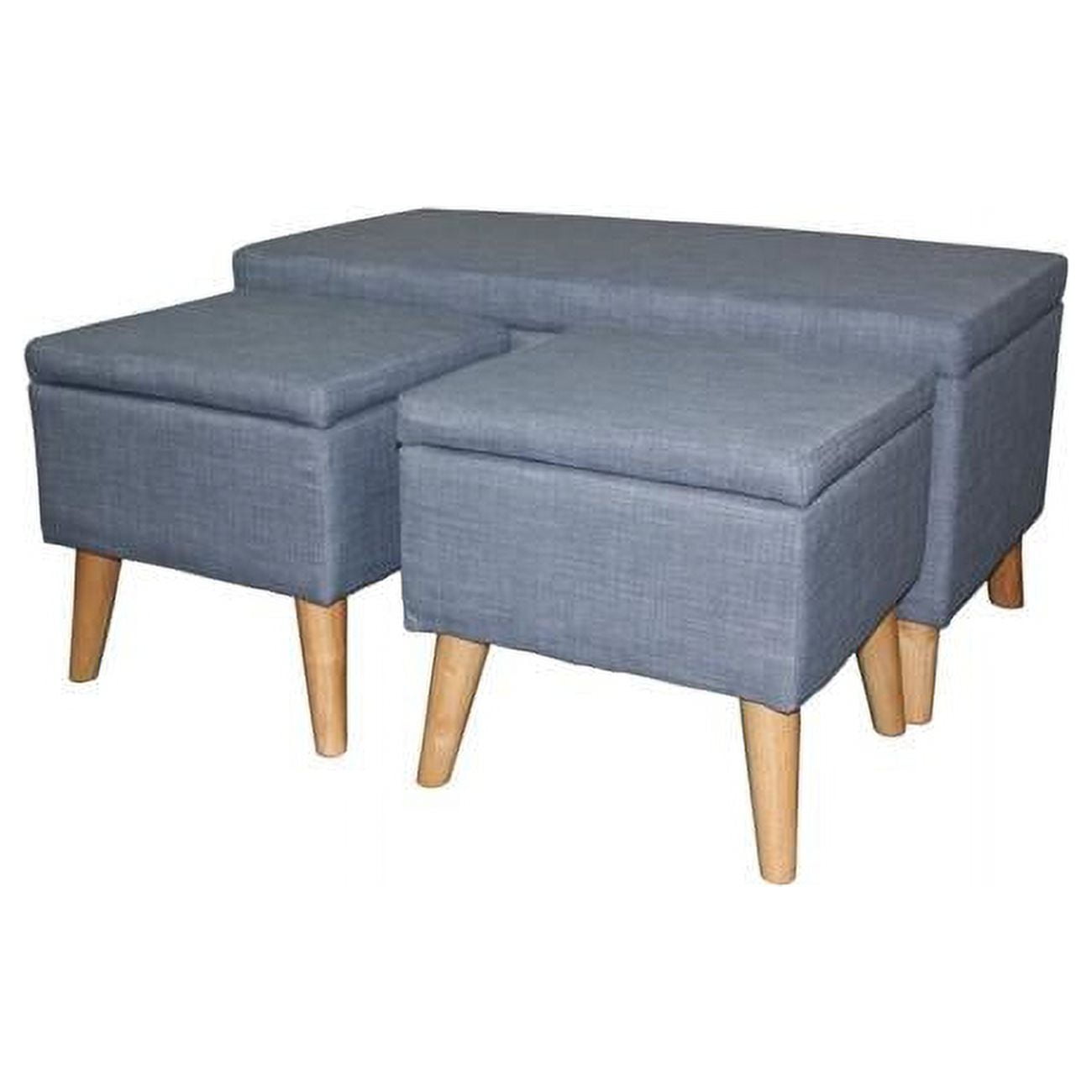 Linen Look Storage Bench & Ottoman Set, Aqua & Marine Blue - 3 Piece ...